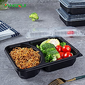 YANGRUI To Go Containers, 40 Pack (40 Trays + 40 Lids) 41oz 2 Compartment BPA Free Reusable Take Out Box Shrink Wrap Machine Washable Meal Prep Container