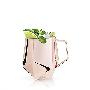 Viski Faceted Moscow Mule Mug, Copper Cocktail Glasses, Stainless Steel, Drinkware, Holds 18 oz