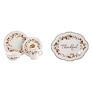 Pfaltzgraff Autumn Berry 16 Piece Dinnerware Set, Service for 4, Multi Colored & Autumn Berry Small Oval Platter