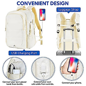 Carry on Backpack for Women, 35L Flight Approved Travel Backpack, Expandable Personal Item Backpack, Water Resistant Lightweight Business College Laptop Daypack Weekender Carry on Bag, Beige
