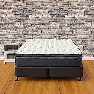 Greaton, 9-Inch Medium Firm Pillow Top Heavier Pocket Coil Spring Hybrid Mattress, Motion Isolation with Durable Support with 4" Split Wood Box Spring, Full, Black