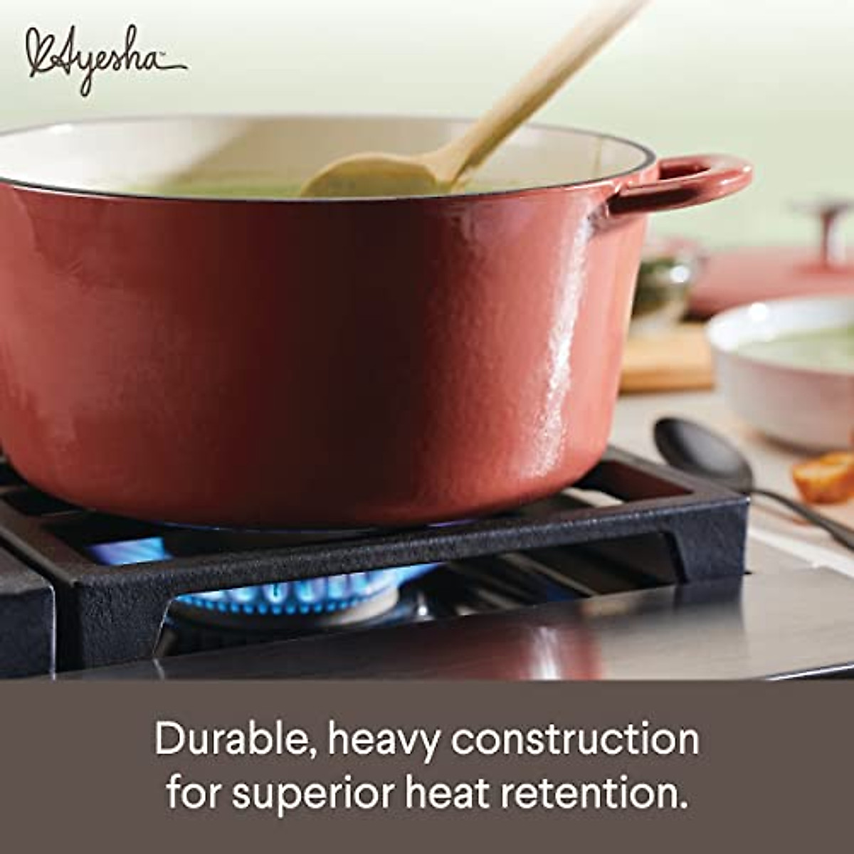 Ayesha Curry Kitchenware Enameled Cast Iron Dutch Oven/Casserole Pot with Lid, 6 Quart, Redwood Red