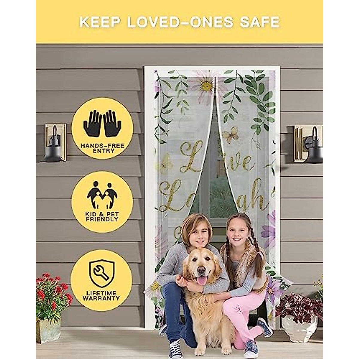 ZOE GARDEN Inspirational Quote Magnetic Screen Door for Sliding/Single/French Doors, Self Sealing Magnets Patio Door Screen Heavy Duty Mesh Curtain, Green Eucalyptus Leaves Elegant Flower