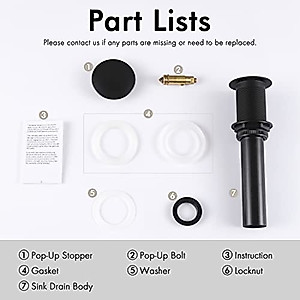KES Bathroom Sink Drain Pop Up Drain Without Overflow, Vessel Sink Stopper Matte Black, All Metal Rustproof Brass and 304 Stainless Steel, S2008S62D-BK
