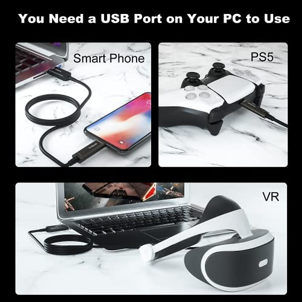 huaham USB A to USB C Fiber Optic Cable 15M/50FT, USB 3.1 Cable 10Gbps Gen2 Long Distance Transmission Slim, Ultra High Speed USB Cable for VR, Xbox, Logitech Camera, Laptop etc