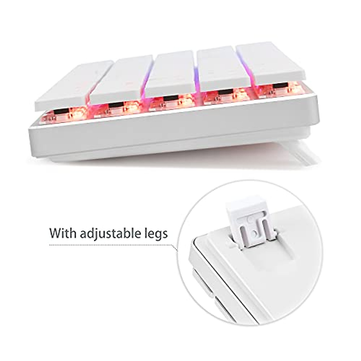 HUO JI 60% Compact RGB Wireless Mechanical Gaming Keyboard, Blue Switches, Bluetooth 5.0, Wired Keyboard 69 Keys for PC Tablet Laptop Cell Phone, White