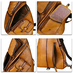 IVTG Genuine Leather Sling Bag Crossbody Casual Hiking Daypack Vintage Handmade Chest Bag Shoulder Backpack Motorcycle Pack Rucksack (Brown)