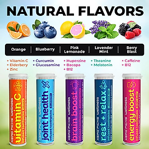 Xero Picks Wellness - Flavored Toothpicks -100 Picks-Variety 5 Pack-Curcumin, Glucosamine, Huperzine, Bacopa, B12, Elderberry, Vitamin C, Zinc, B6, Melatonin, Theanine