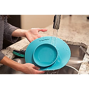 Silicone Bowl and Silicone Plate Easily Wipe Clean! Self Feeding Set Reduces Spills! Spend Less Time Cleaning after Meals with a Baby or Toddler! Set Includes 2 Colors (Lime Green / Turquoise)