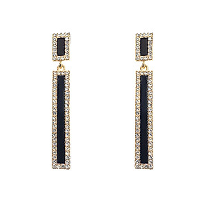 GBAHFY Black Color Drip Glaze Earrings for Women Geometric Rectangle Inlay Rhinestone Long Earrings Wedding Party Jewelry (Geometry Drip Glaze Earrings-Black)