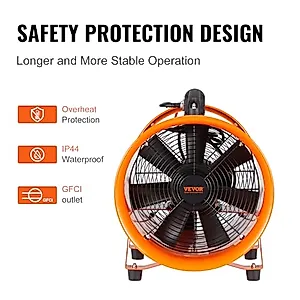VEVOR Industrial Portable Air Blower Ventilator with Hose, 3198CFM 12 Inch Heavy Duty Tube Exhaust Fan with 33ft Flexible Duct, 585W High Velocity Air Mover for Extraction and Ventilation