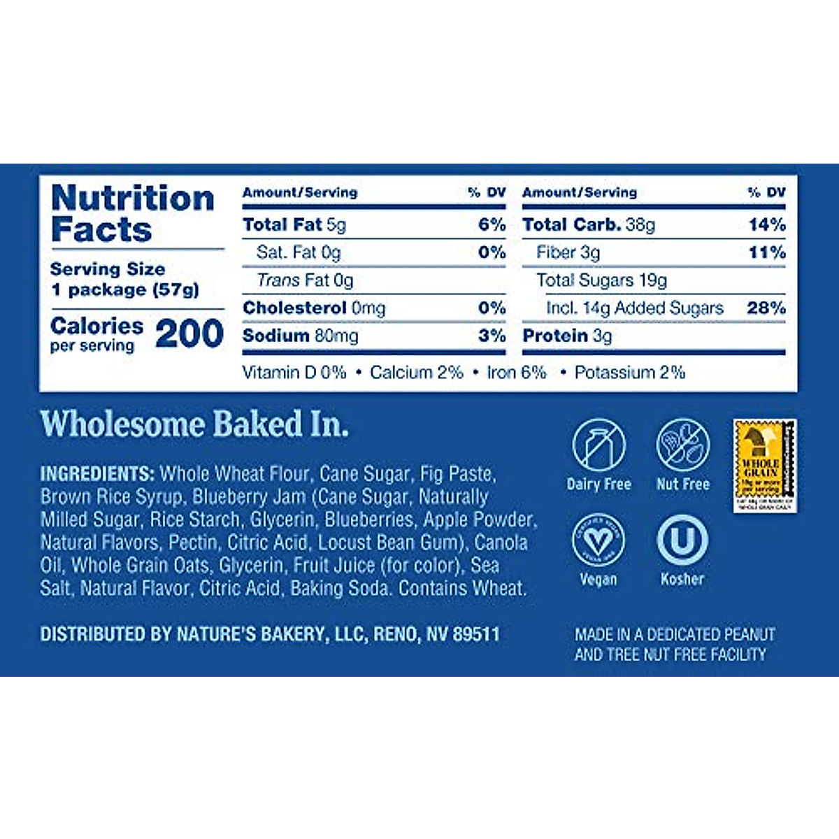 Nature’s Bakery Whole Wheat Fig Bars, Blueberry, Real Fruit, Vegan, Non-GMO, Snack bar, Twin packs- 12 count