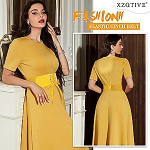 XZQTIVE Women Wide Belt for Dresses Elastic Stretchy Lace-up Cinch Belt Snap Button Tied Corset Waist Belt for Dress