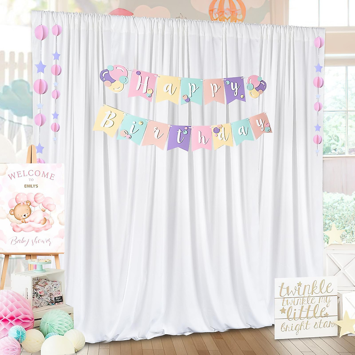 10ft x 10ft White Backdrop Curtains for Parties Thick White Backdrop Drape for Wedding Baby Shower 2 Panels 5ft x 10ft