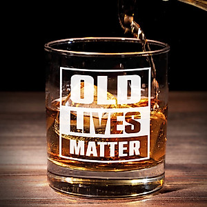 NICKANE Whiskey Glass 11oz - Old Fashioned Glass | Old Lives Matter Whisky Glass Set For Men | Christmas, Birthday, Father's Day Gifts for Husband, Friends, Colleagues, Co-woker