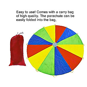 Rettebovon Parachute for Kids with 12 Handles Multi-Purpose Waterproof 12ft Play Parachute Toy Games for Team Games,You Can Also Use it for Picnic Mat and Furniture Cover (12ft)