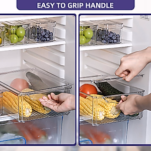 Obsoorth 7 Pack Stackable Fridge Organizer Bins with Lids KitchenClear Acrylic Kitchen Refrigerator Organizers and Storage, Dripping Hole Design to Keep Food Fruit Vegetable Fresh for Freezer, Pantry