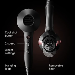 𝗪𝗜𝗡𝗡𝗘𝗥 𝟬𝟲/𝟮𝟮* 𝟮𝟮𝟬𝟬𝗪 Ionic Salon Hair Dryer - Professional Blow Dryer - Lightweight Travel Hairdryer for Normal & Curly Hair Includes Volume Styling Nozzle