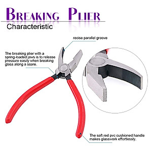 Swpeet 2Pcs Heavy Duty Breaker Grozer Pliers and Glass Running Pliers Kit with Rubber Tips, Glass Pliers with Flat Jaws & Curve Jaw Perfect for Stained Glass