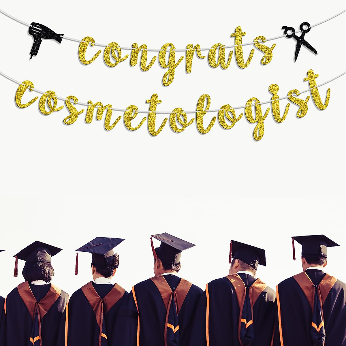 Congrats Cosmetologist Banner, I Will Cut You/Cosmetology School Survivor, 2024 Barber/Hairdresser Graduation Party Decorations Supplies, Gold Glitter