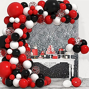 Janinus Red And Black Balloons Arch Kit 18inch 12inch 5inch Red Black And White Balloons Garland Black And Red Party Decorations For BBQ Baby Shower Halloween Graduation Casino Car Theme Party