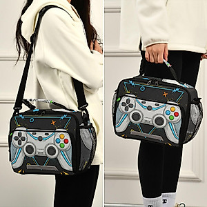 KOCOART Joystick Game Console Lunch Bag for Women Men Controller Insulated Cooler Tote Bag with Adjustable Shoulder Strap Large Capacity Reusable Leakproof Picnic Lunch Box Outdoor for Adult Office