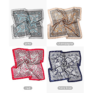 AWAYTR 23 Inches Satin Head Scarves for Women 4PCS Square Silk Like Hair Scarves Silk Hair Bandanas (Cashews (dark blue/red/light blue/khaki)