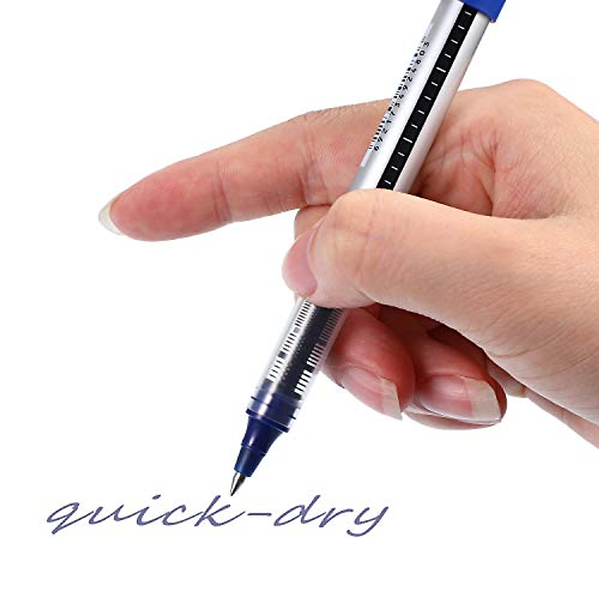 Chinco 12 Pieces Rolling Ball Pens, Quick-Drying Ink 0.5 mm Extra Fine Point Pens Liquid Ink Pen Rollerball Pens (Blue)