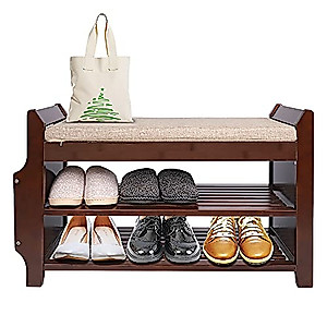 PATEWIN Bamboo Shoe Storage BenchShoe Rack Bench 2 Tier Entryway Shoe Bench with Shoe Organizer Drawers and Umbrella Stand for Living Room Bedroom and Bathroom (30.9Inchx11.6Inchx19.69Inch)