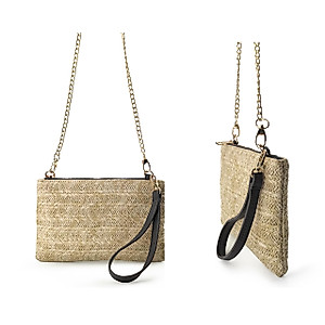 Straw Zipper Small Cross body bag Wristlet Clutch Womens Purse (Silver)