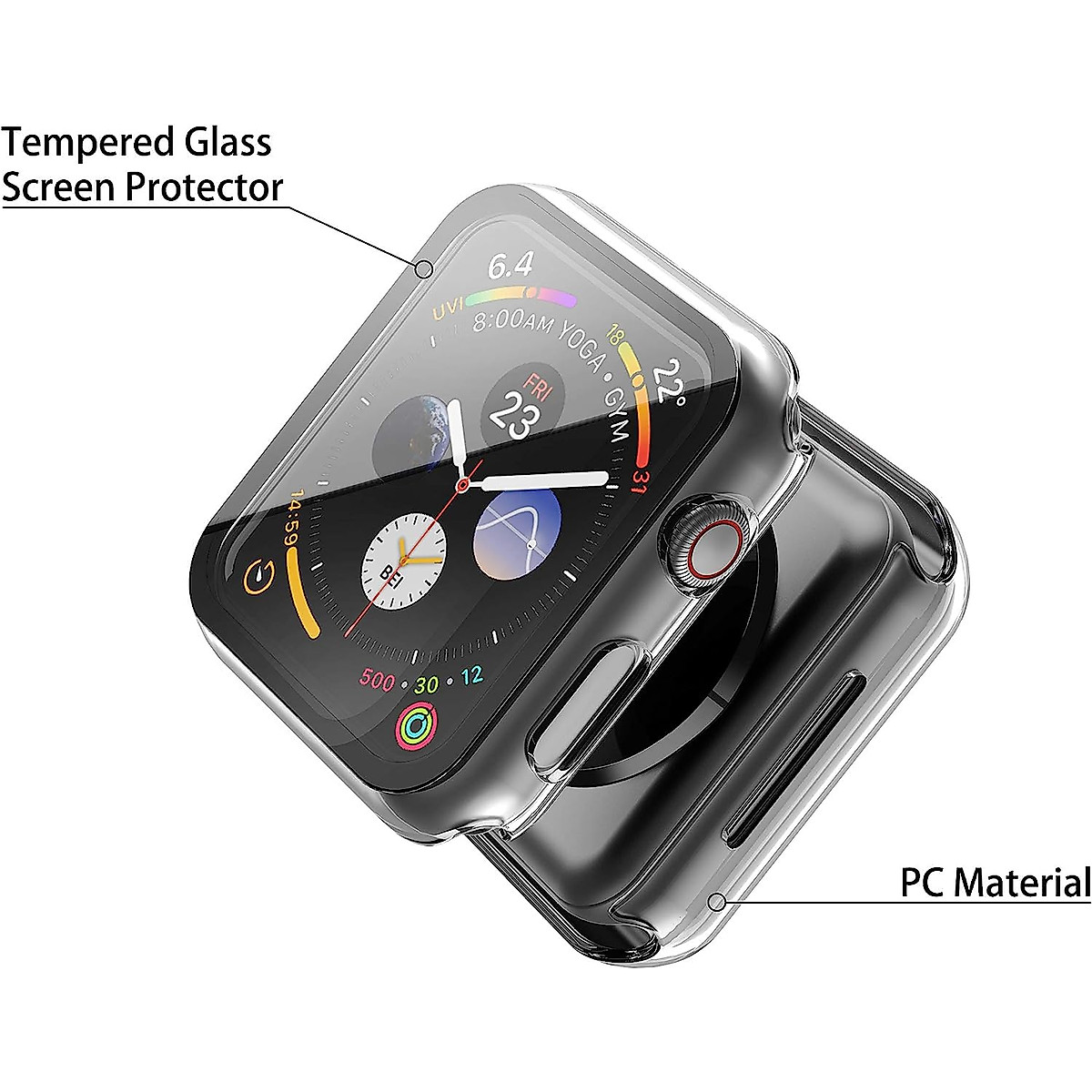 Misxi 2 Pack Hard PC Case with Tempered Glass Screen Protector Compatible with Apple Watch Series 4 Series 5 Series 6 SE 44mm, Scratch Resistant Overall Protective Cover for iWatch, Clear