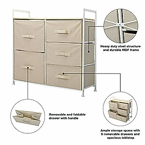 Nightstand Bedside Table Drawer Cabinet 5-Drawer Fabric Organizer Storage Drawer Units Cabinet Shelf Adjustable Foot Pad Storage Cabinet Modern Style Dresser Storage Tower Storage Tower Dresser