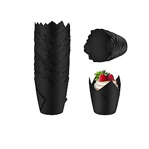 Xinlife Baking Cups 100Count Cupcake Liners Standard Tulip Baking Paper Cupcake Greaseproof Muffin Liners for Wedding Birthday Christmas Party Baby Shower Anniversaries All Festivals, Black