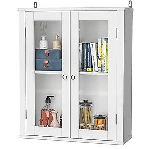 JUMMICO Medicine Cabinet, Bathroom Cabinet with 2 Doors and Adjustable Shelves, Over The Toilet Space Saver Storage Cabinet, Wall Mounted Wooden Medicine Cabinet for Laundry Bathroom Kitchen (White)