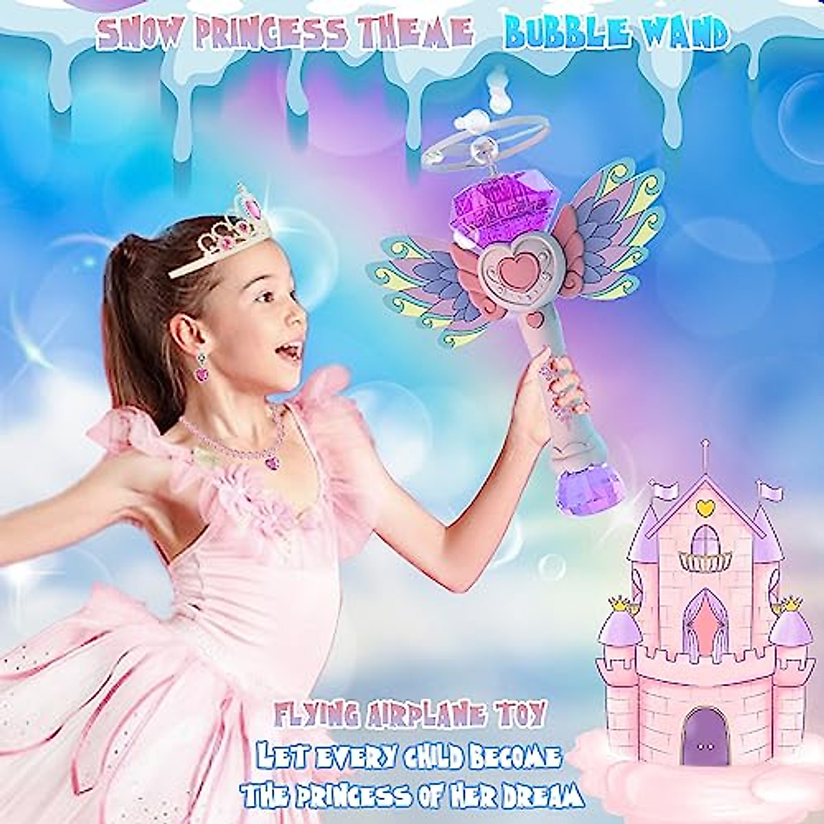 Bubble Wand for Kids Girls - Princess Bubble Wands Toddler Bubble Machine Wands Blower Age 3 4 5 6 7 8 Years Old Girl Gifts for Birthday Children's Day Party Summer Outdoor Toys Pink