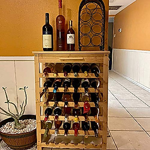 Kinsuite Bamboo Wine Rack Modular Wine Storage Holder Display Shelves for Storing Bottles at Home 36 Bottle Wine Rack Free Standing Floor 6 Shelves with Drawer