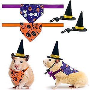 CooShou Halloween Guinea Pigs Wizard Hat Bandanas Costume Rabbit Triangular Scarf Black Orange Pumpkin Spider Bat Devil for Small Animals Bunny Sugar Glider Holiday Party S