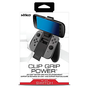 Nyko Clip Grip Power - Joy-Con Grip with Cell Phone Mount, rechargeable battery pack, game storage and SD Card holder for Nintendo Switch