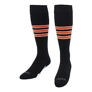 TCK Performance Baseball/Softball Socks (Black/White/Orange, Large)