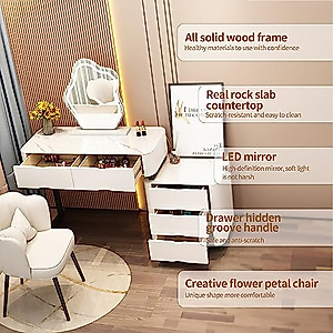 Hunlyman Makeup Vanity Desk, Modern Style Makeup Table Made of Solid Wood,Including Rotatable/Removable Touch Screen HD LED Mirror(3-Brigntness) and Soft Chair,Family Bedroom (31 Inch/80CM)