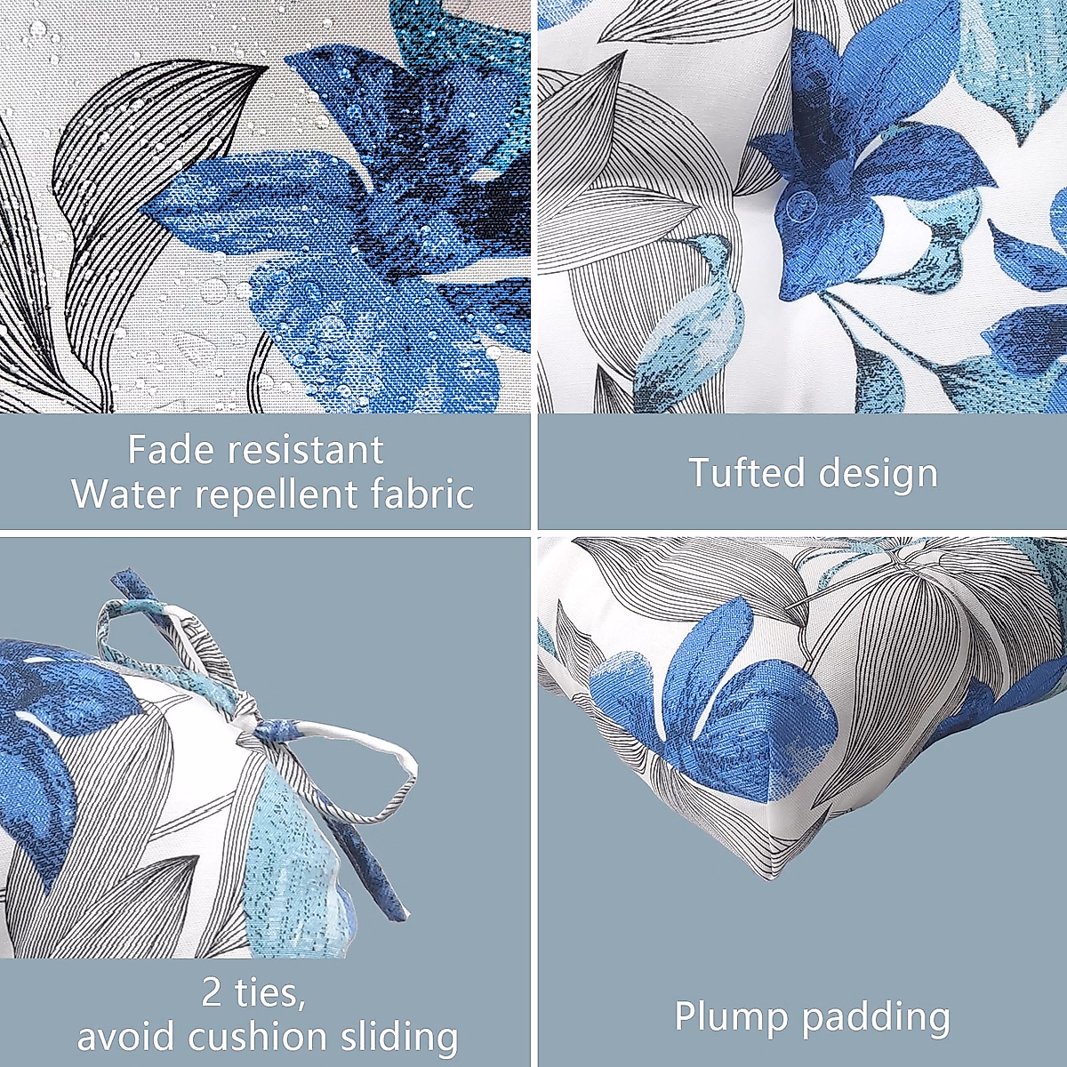 LVTXIII Outdoor Wicker Seat Cushions, Decorative Tufted Chair Pads 19"x19"x4" Seat Cushion Sets for Patio Garden Home Office Chair, Round Back, Set of 2, Clemens Noir Blue