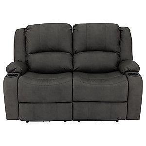 RecPro Charles 58" Powered Double RV Wall Hugger Recliner Sofa RV Loveseat with Upgraded 2023 Fabric (Gunmetal)