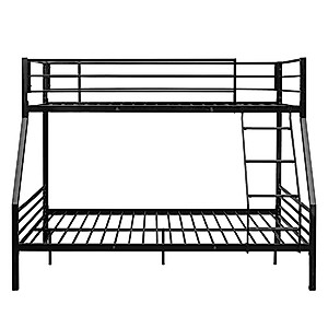 Bonnlo Twin Over Full Bunk Bed, Bunk Beds for Kids/Adults/Teens Bunk Bed with Stairs & Flat Rungs, Heavy Duty Metal Slat, No Box Spring Needed, Black