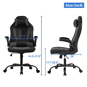 PC Gaming Chair Office Chair, Ergonomic Desk Chair with Headrest& Lumbar Support, Adjustable High Back PU Leather Computer Chair Racing Rolling Swivel Task Chair for Adults, Grey