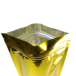 Pack of 100 Shiny Glossy Color w/Clear Window Stand-Up Heat Sealable Zip Top Bags (Shiny Gold w/Window, 10x15cm (4x6"))