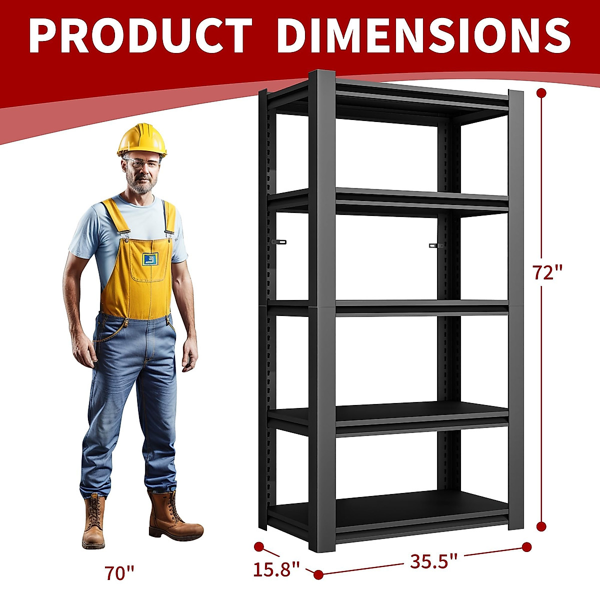DARTIIA 72" H Garage Shelving 3000LBS Heavy Duty Storage Shelves Adjustable 5 Tier Metal Shelves for Storage Garage Industrial Shelving Utility Racks,23.9" D x 40" W x 72" H,Black