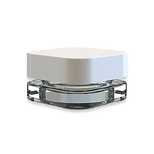 8mL Thick Glass Cube Stash Jar Container (White Top, Clear Bottom) (2 Pack)