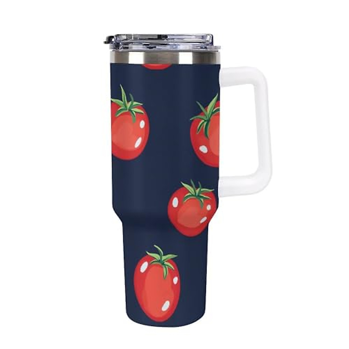 Tomato Pattern Insulated Tumblers with Handle Stainless Steel Coffee Mug Funny Travel Cup with Lid Straw 40oz