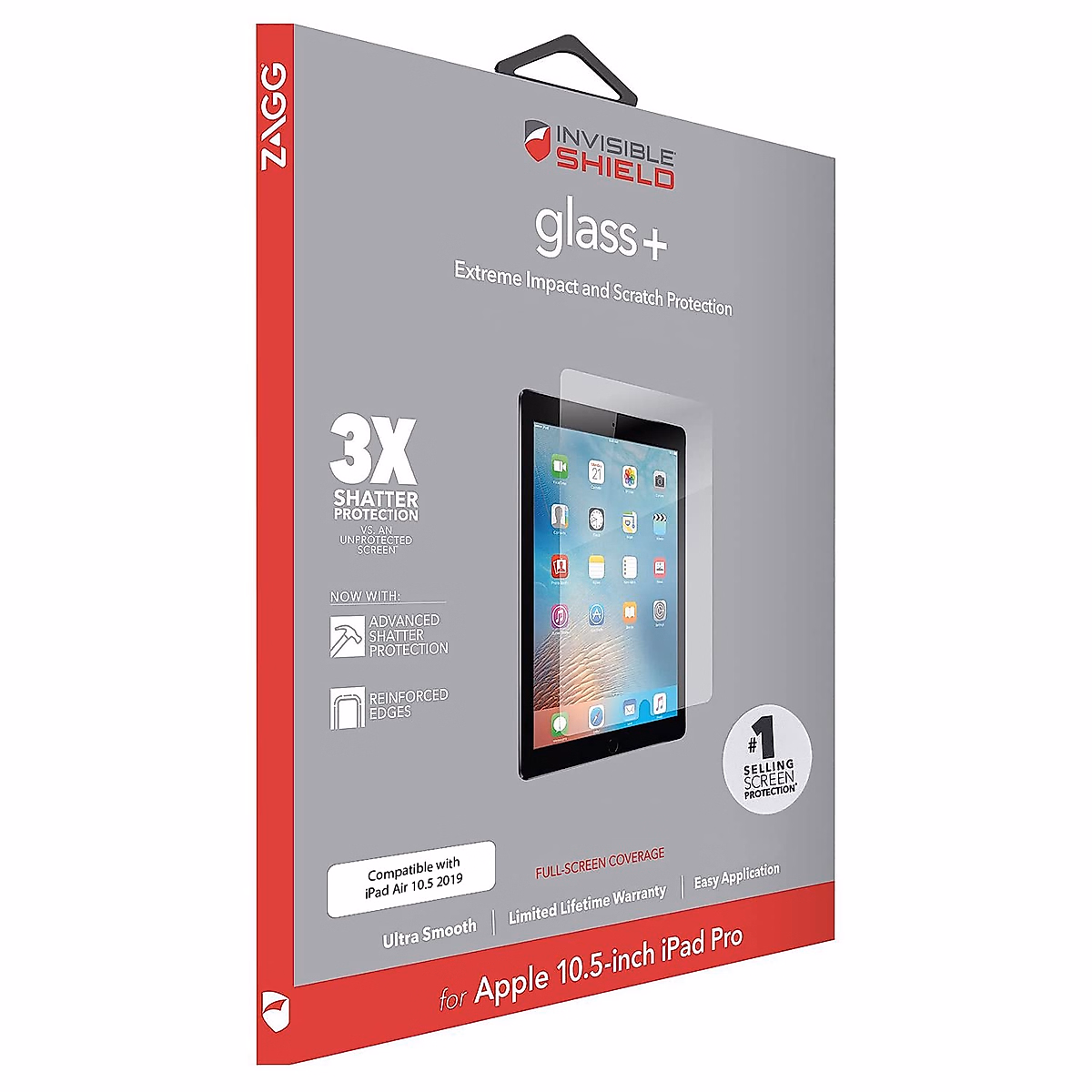 ZAGG InvisibleShield Glass+ Screen Protector for iPad Pro 10.5 and iPad Air 3 (3rd Generation, 2019) - Tempered Glass, HD Clarity, Smudge Resistant, Impact and Scratch Protection - Crystal Clear