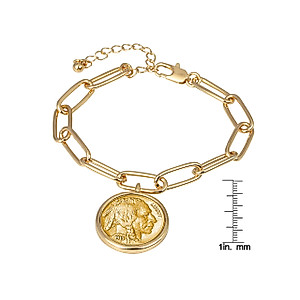 American Coin Treasures Buffalo Nickel Gold-Layered Coin Elongated Link Bracelet | Goldtone Clip Style | 7 Inch 3 Inch Extender with Lobster Claw Clasp | Certificate of Authenticity
